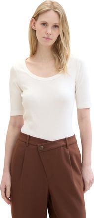 Tom Tailor Damen Basic T-Shirt mit weitem Ausschnitt und Ripp, Whisper White, XL