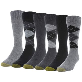 Gold Toe Herren Campbell Argyle Dress, 6 Paar Crew-Socken, Grau meliert/Schwarz, Large (6er Pack)
