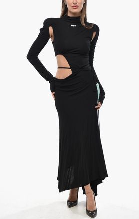 Off-white Viscose Flared Dress With Cut-Outs Off-White