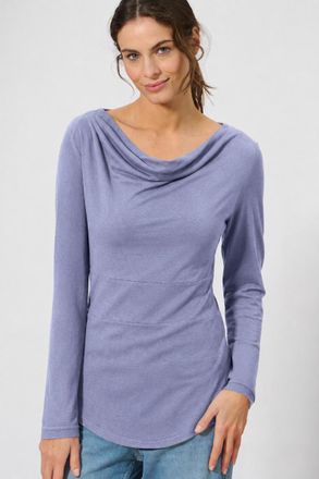 Hempage Hempage Damen vegan Langarmshirt Wasserfallausschnitt Lavendel