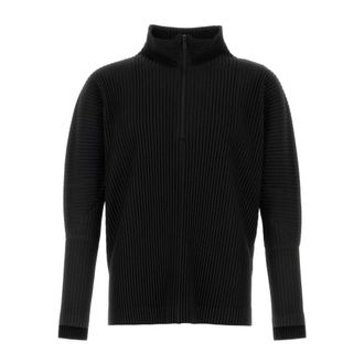 Issey Miyake Homme, Sweatshirts et sweats &agrave; capuche, Noir, Taille: XL Quarter Zip Pleated LS Top