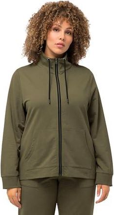 Ulla Popken Femme Grandes Tailles Veste en Molleton, col Montant et Poche Kangourou, Coupe Plus Longue à larrière Vert Loden 42+ 826746190-42+