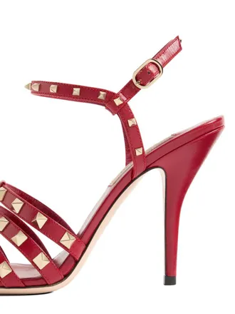 Valentino Garavani Studded Kidskin Leather Heel Sandal - Red