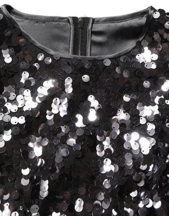 Dolce & Gabbana Womens Black Sequined Long Sleeves Crop Blouse Top Nylon