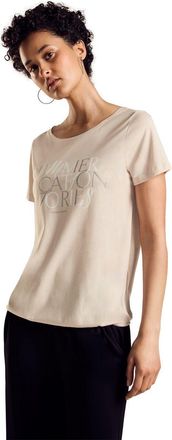 Street One Damen A321684 T-Shirt mit Wording, Smooth Sand beige, 44