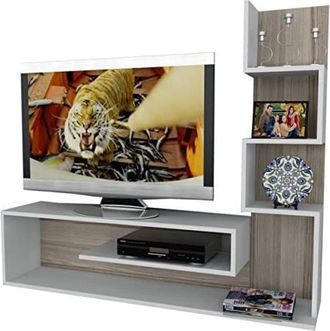 Moebel17 Alphamoebel 1711 Metehan TV Board Lowboard Fernsehtisch Fernsehschrank Sideboard, Wohnwand Tv Schrank Tisch f&uuml;r Wohnzimmer, Wei&szlig; Cordoba, Holz, Regale