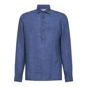 D4.0 Leinenhemd mit Knopfleiste - - Shirts - Herren - Blau - 2XL