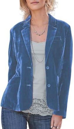 Generic Blazer Femme Blazer en Velours pour Femme Classique &Agrave; Revers Crant&eacute;s D&eacute;contract&eacute; Ample Deux Boutons sur Le Devant Cardigan Manteau Tendance Manches Lo
