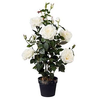 Gasper Kunstpflanze Rosenstock im Kunststofftopf, Farbe: Weiß, in der Höhe: 90 cm, 3019011-40