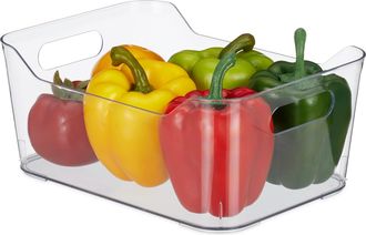 Relaxdays Kühlschrank Organizer, Lebensmittel Aufbewahrung, HBT 10,5 x 25 x 18 cm, Kühlschrankbox mit Griff, transparent