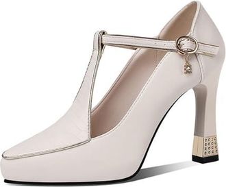 Generic Chaussures tendance pour femme avec sangle de cheville et bout pointu pour bureau et fête, blanc, 38.5 EU