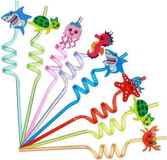 Generic 16 x wiederverwendbare Trinkhalme, Meeresmotive, Partyzubeh&ouml;r, 6 Designs, Ozean, Meeresmotiv, Geburtstagsparty-Zubeh&ouml;r