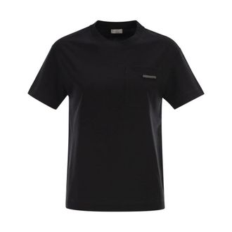 Brunello Cucinelli Baumwoll-T-Shirt mit Tasche - - Tops - Damen - Schwarzk - XS