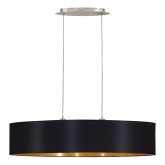 Eglo Lustre MASERLO, suspension en textile à 2 flammes, lampe pendante ovale en acier et tissu, couleur : nickel mat, noir, or, douille : E27, L : 100 cm