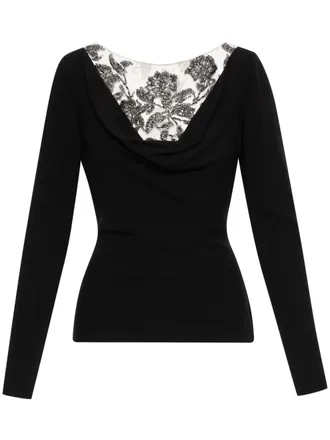 Oscar De La Renta blouse Morning Glory &agrave; ornements en cristal - Noir