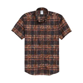 Brooks Brothers Homme, Chemises, Multicolore, Taille: XL Chemise de sport &agrave; manches courtes imprim&eacute;e Madras indien avec col boutonn&eacute;
