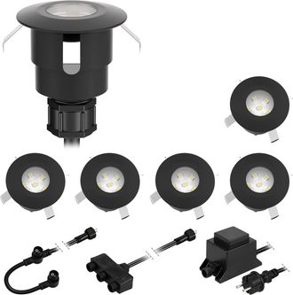LEDs Com LED Bodeneinbauleuchte ATRIA für außen, IP65, schwarz, rund, 40mm Ø, warmweiß 6er Set