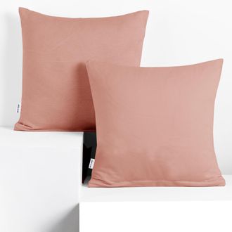 Decoking 2 Kissenbezüge 40x40 cm Jersey 100% gekämmte Baumwolle Reißverschluss Lachs Amber