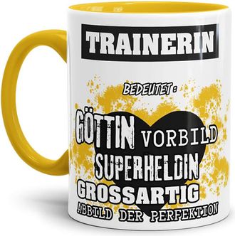 Tassendruck Berufe-Tasse Bedeutung Einer Trainerin Innen & Henkel Gelb/Job/Tasse mit Spruch/Kollegin/Arbeit/Chefin/Witzig/Mug/Cup/Geschenk-Idee/Beste Qualität - 2