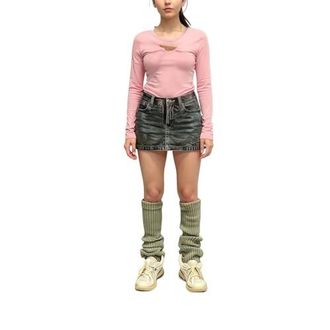 Generic Y2K Harajuku Jambi&egrave;res longues et souples en tricot c&ocirc;tel&eacute; uni pour femme, vert clair, taille unique