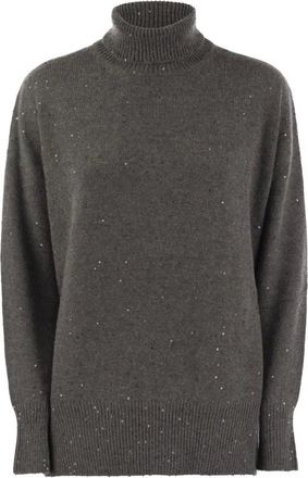 Brunello Cucinelli Femme, Pulls, Violet, Taille: 36 FR Pull Col Roul&eacute; en Cachemire et Soie