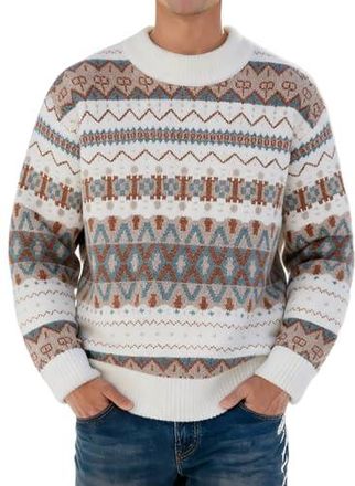 Generic Pull Homme Hiver- Pull Col Rond Manches Longues Décontracté Chaud Imprimé Jacquard Tricot Sweater Chic Et Élégant Classiques Vintage Ample Pullover Do