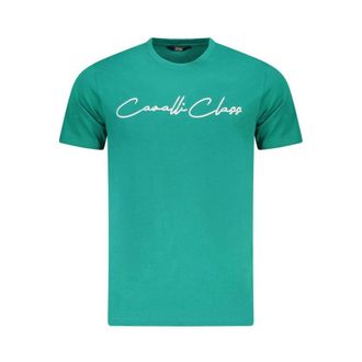 Cavalli Homme, Tops, Vert, Taille: XL Tee-shirt Signature de Luxe Vert Manches Courtes