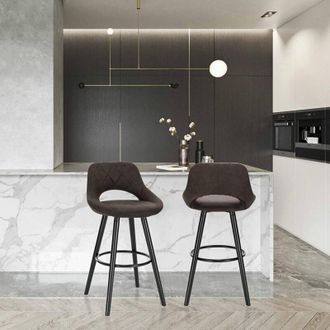 Woltu 1 x Barhocker 1 St&uuml;ck Barstuhl aus Stoffbezug Holzgestell mit Lehne + Fu&szlig;st&uuml;tze Design Stuhl K&uuml;chenstuhl Optimal Komfort Dunkelbraun - Woltu