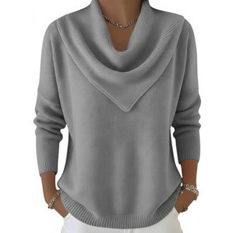 Generic Pull &eacute;l&eacute;gant r&eacute;tro doux &agrave; col triangulaire pour femme - Couleur unie - 2026 - Pull &agrave; col de vache pour lhiver - Pull &agrave; manches longues, gris, 3XL