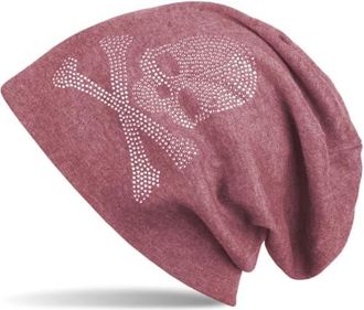 styleBREAKER Bonnet Classique avec Application en Strass en Forme de t&ecirc;te de Mort, Unisexe 04024034, Couleur:Bordeaux-Rouge chin&eacute;, mat&eacute;riel:Chaud