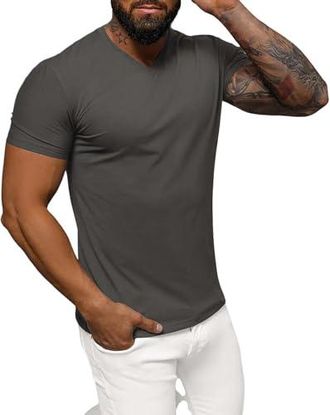 Generic T-shirt &agrave; manches courtes pour homme, coupe droite, tendance, printemps et d&eacute;contract&eacute;, col en V, couleur unie, pour sports dint&eacute;rieur et dext&eacute;rieur, 