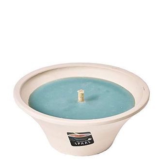 Spaas 6 Gartenkerzen in Terrakotta-Schale weiß Paraffinwachs seeblau Ø 175 mm x H 75 mm