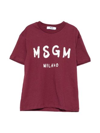 Msgm Logo-Print Cotton T-Shirt - Red
