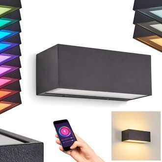 HOFSTEIN LED Außenwandleuchte Spidern, dimmbare Außenlampe aus Metall in Anthrazit, moderne Wandlampe m. Lichteffekt u. RGB Farbwechsler, über Smart App steuer