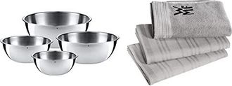WMF Gourmet Sch&uuml;sselset 4-teilig, Edelstahl Sch&uuml;sseln f&uuml;r die K&uuml;che 0,75l - 2,75l, R&uuml;hrsch&uuml;ssel, Salatsch&uuml;ssel, Serviersch&uuml;ssel & K&uuml;chenhandtuch-Set, 3-te