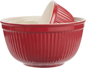 Ib Laursen Schale Mynte 3er Set Rot Rund Steingut Retro Schüssel Set 2L Mikrowellenfest Gefrierschrank sicher