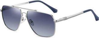 Generic Lunettes de soleil pour homme UV400 tendance en métal polygone monture lunettes plage conduite pêche voyage ombre lunettes, Bleu dégradé argenté, Tail