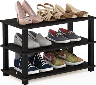 Furinno Regal, Schuhregal mit 3 Ebenen, Holz, Espresso/Schwarz, 29.46 x 29.46 x 39.12 cm