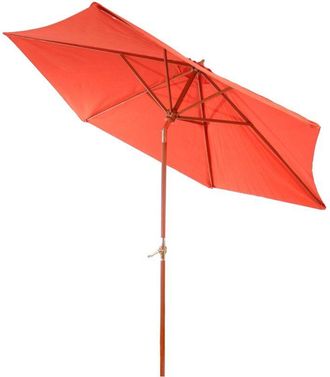 Hhg Parasol de jardin en bois parasol de march&eacute; Florida 3m, stable, inclinable, manivelle, terre cuite