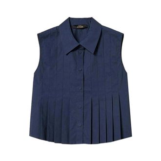 Twin-Set Actitude, Femme, Blouses et Chemises, Bleu, Taille: 40 FR Chemise Bleue en Coton Stretch Plissée