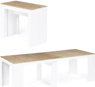 IDMarket Table Console Extensible Orlando 10 Personnes 235 cm Bois Blanc et fa&ccedil;on h&ecirc;tre
