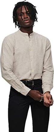 Only & Sons ONLY and SONS ONSCaiden LS Solid Linen Mao Shirt Homme Chemise Manches Longues Beige L