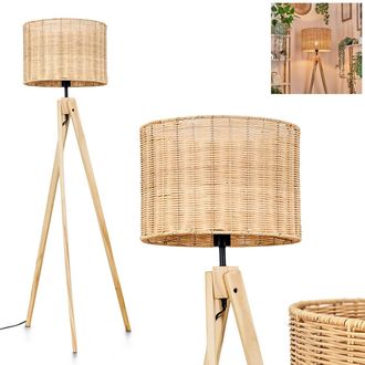 HOFSTEIN Stehleuchte Cavaca, Stehlampe aus Holz/Rattan in Naturfarben, Leuchte im skandinavischen Design mit rundem Schirm (Ø 40 cm) u. Fußschalter, Höhe 151 c