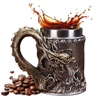 Generic Tasse, chinesisches Metall, geprägt, 14 x 9 x 17 cm, mythische Kaffeegläser, Tischdekoration, Teetasse | für heißen und kalten Tee, Milch, Wasser, Saf