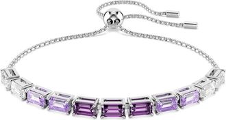 Swarovski Matrix Tennis Armband, Rhodiniertes Damenarmband mit Klaren und Violetten Zirkonia im Oktagon-Schliff in Krappenfassung, Armbandlänge: 24 cm, Armbandb