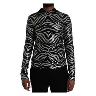 Dolce & Gabbana Pailletten Pullover Schwarz-Silber - - Tops - Herren - Schwarzk - M