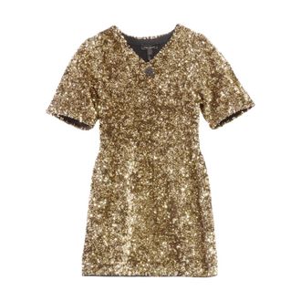 Marc Jacobs Goldenes Pailletten V-Ausschnitt Strickkleid - - Dresses - Damen - Gelb - L