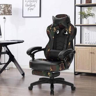 Woltu Gaming Stuhl, Ergonomischer Computerstuhl mit Lendenkissen, Höhenverstellbarer Drehstuhl, Bürostuhl mit Fußstütze & Große Rückenlehne &