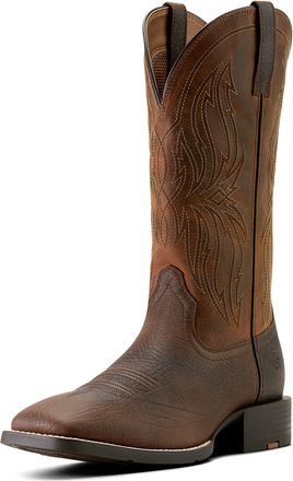 Ariat Mens Sport Rustler Wide Square Toe Western Boots in Toffee Hippo Print Rich Oak Leather, D Medium Width, Size 41.5, by Ariat