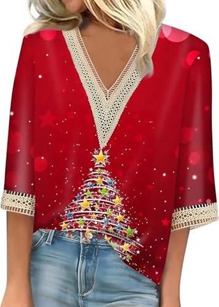 Generic T Shirt Femme Feliz Pulls Vêtements Rouge Tenue Grande Moche Pulls, Manche Pull Vetement Shirt Noel Femme De Sweats Lumineux Noël Taille Haut Sweat Dr